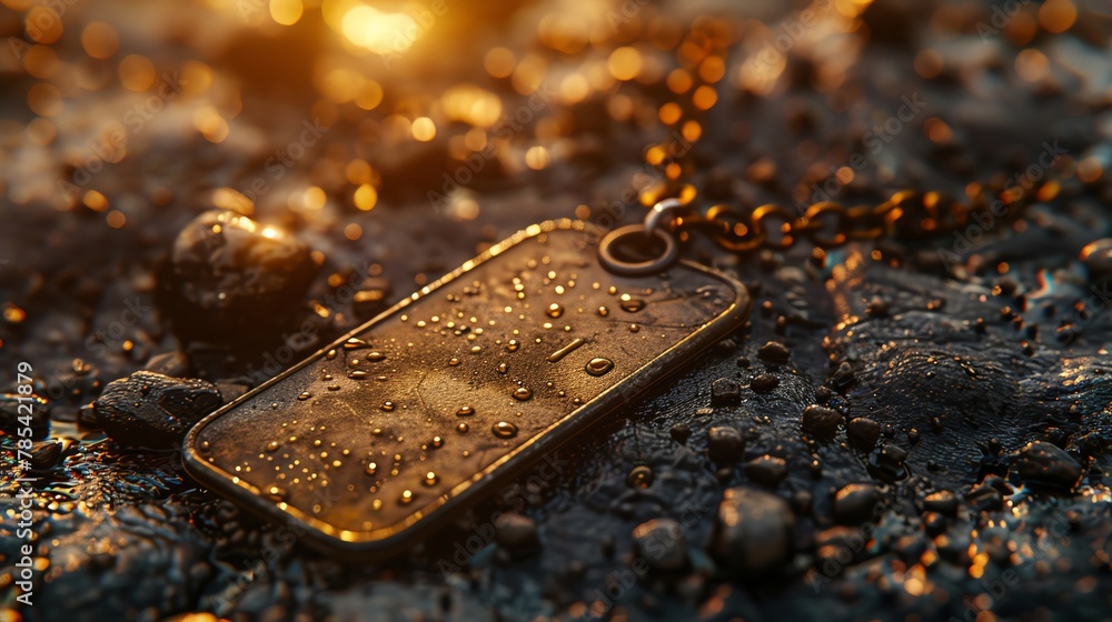 Military dog tags with a flag background, Bright scene, octane renderer ...