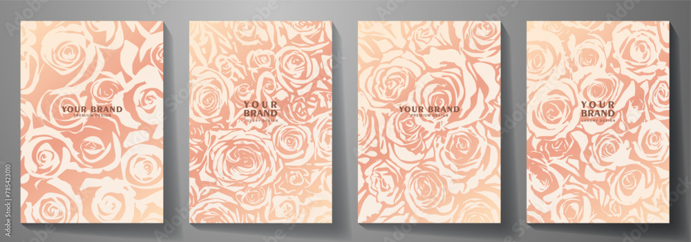 Set of cover template with pink flowers background for cover design ...