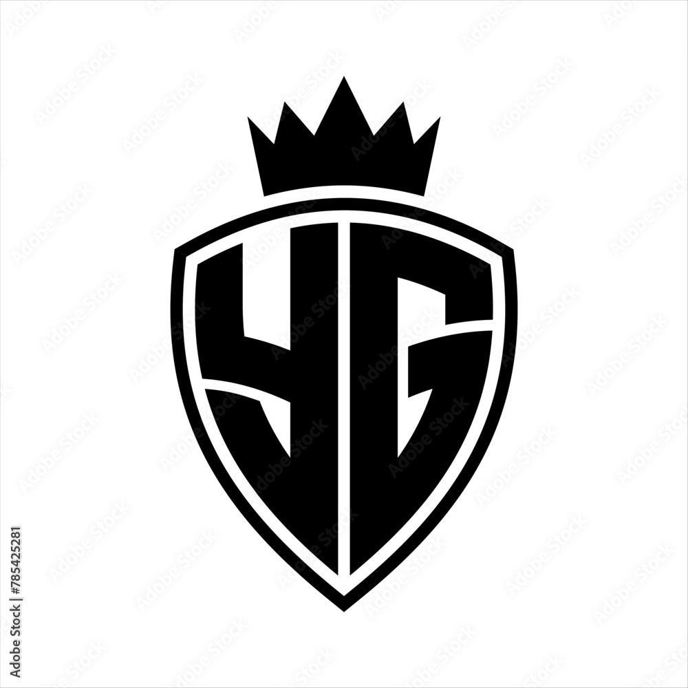 YG Letter monogram shield and crown outline shape with black and white ...