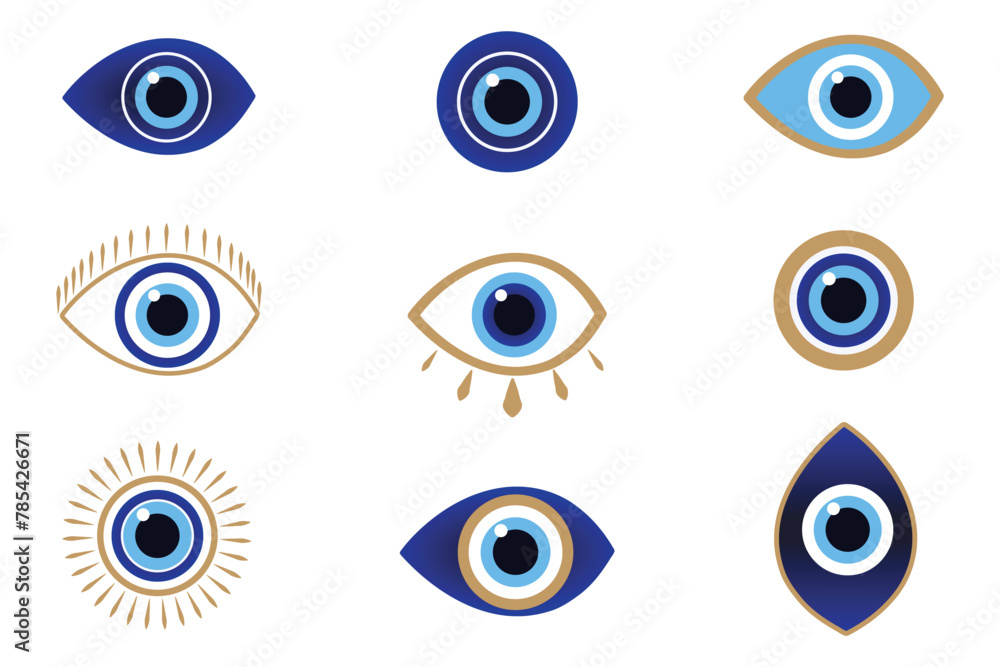 Blue evil eye. Vector seamless patterns with various evil eyes ...