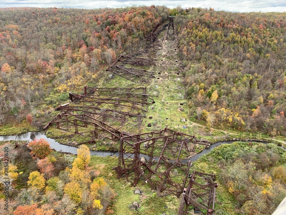 Debris of Kinzua Bridge, former railway bridge of Erie Railroad in ...