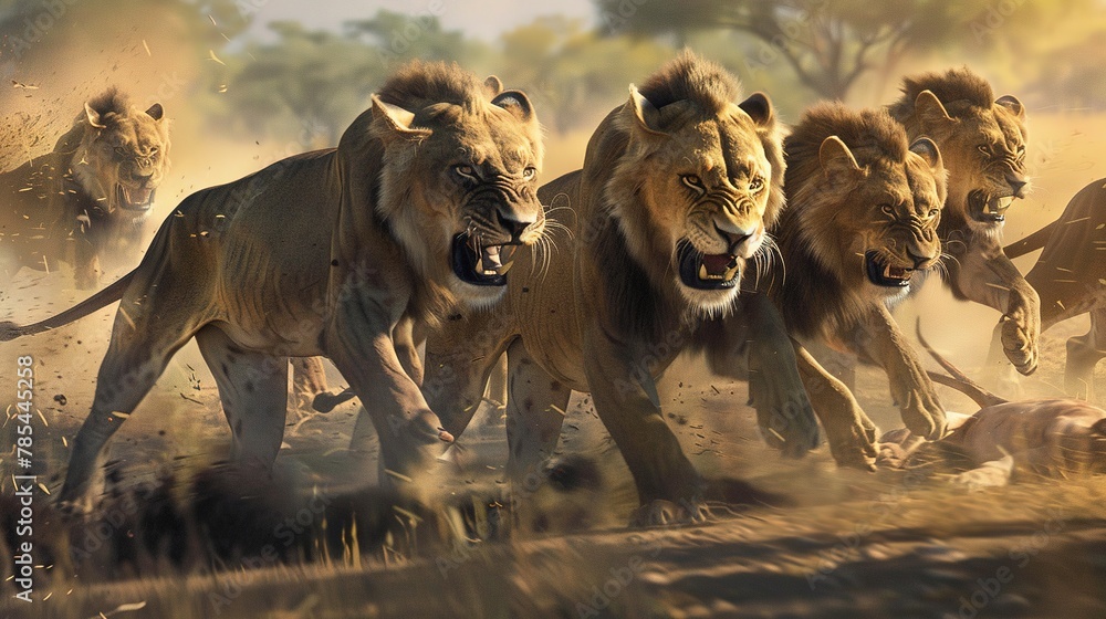 a pride of lions hunting together, with each member playing a crucial ...