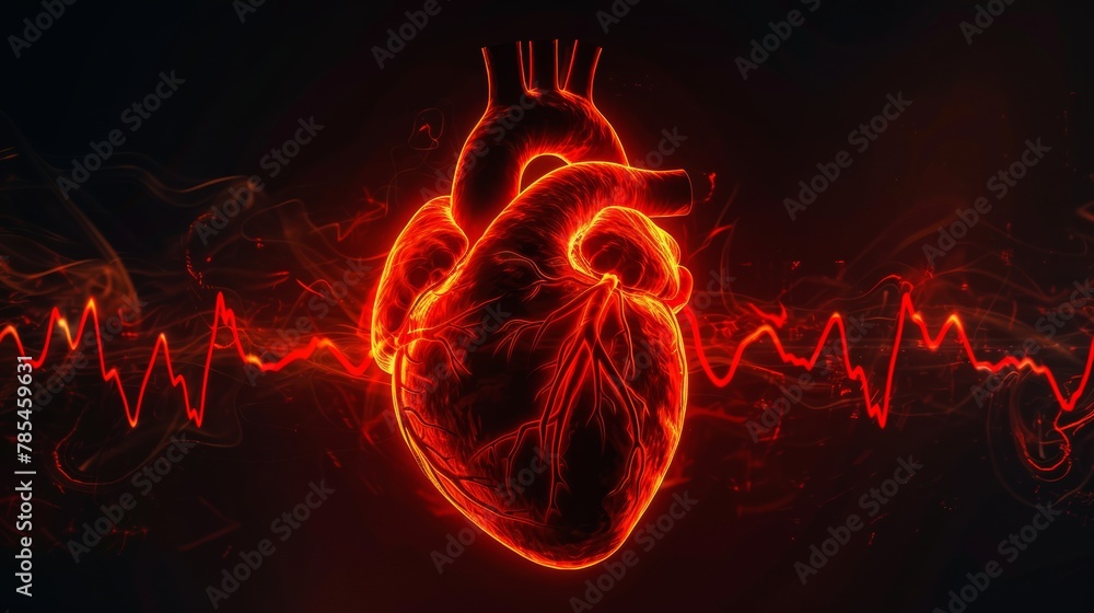 human heart shape with red cardio pulse line. Creative stylized red ...