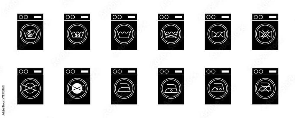 Set of washing symbols. Laundry icons. Set of linear icons of washing ...