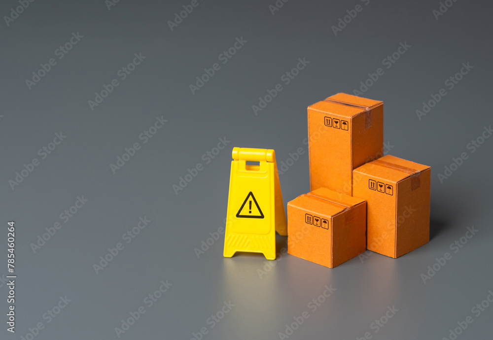 Goods and warning sign. Restrictions on trade, import and export of ...