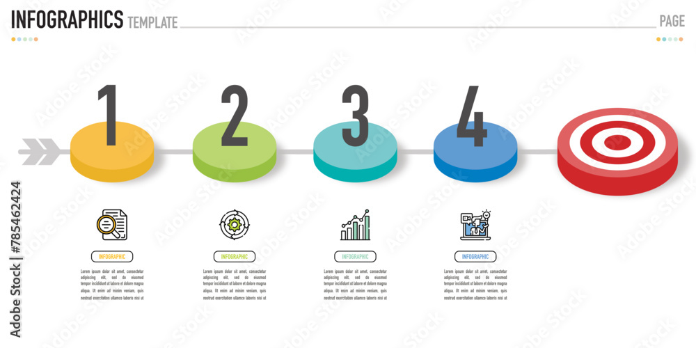 Circular isometric infographic template or element with 4 step, process ...