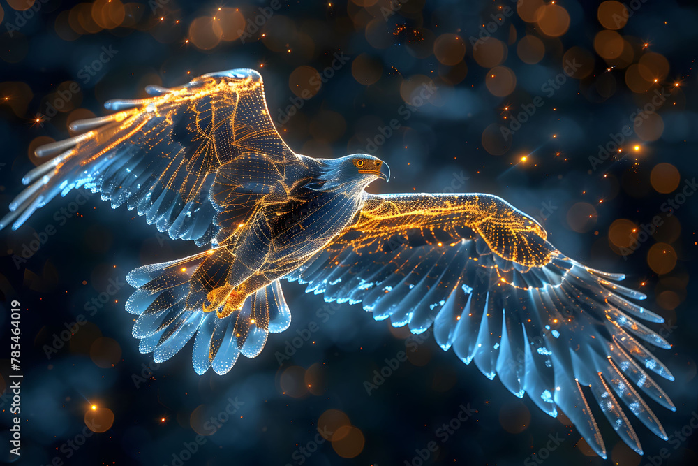 Fantasy Flying Eagle with particle effect Indigo and gold color tone ...
