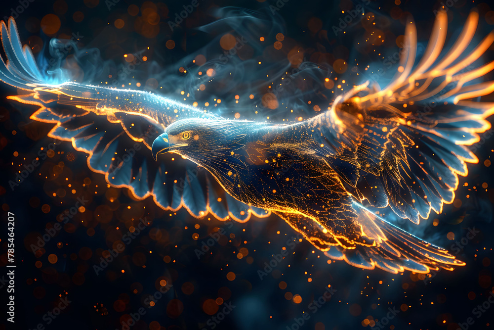 Fantasy Flying Eagle with particle effect Indigo and gold color tone ...
