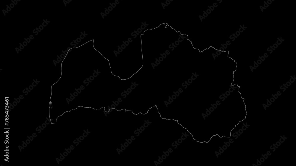 Latvia map vector illustration. Drawing with a white line on a black ...