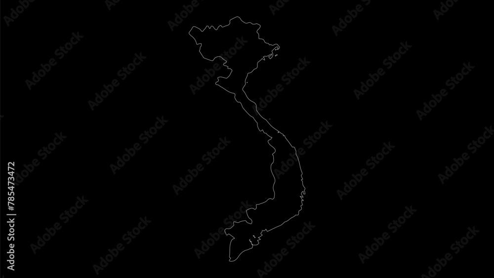 Vietnam map vector illustration. Drawing with a white line on a black ...