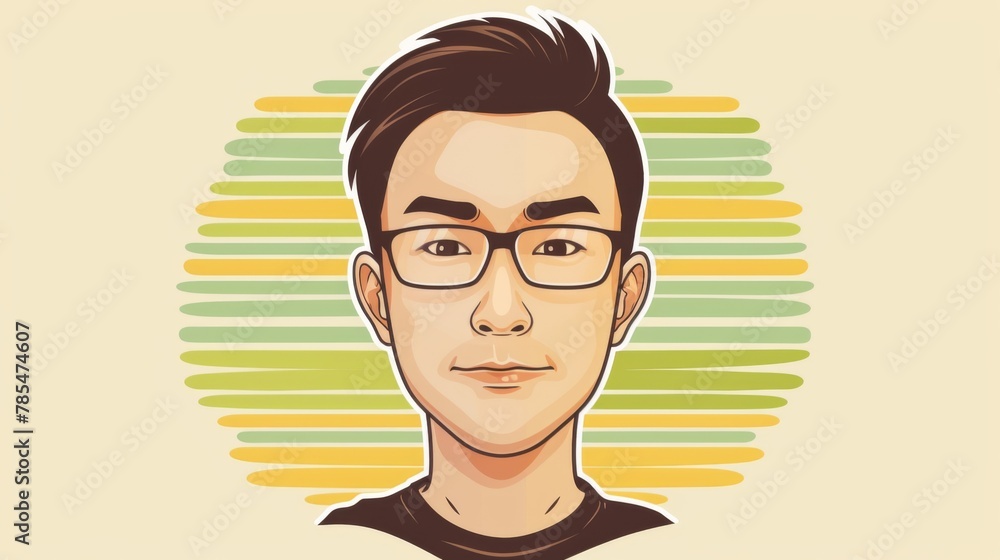 Cartoon Avatar smiling and wearing Glasses， with yellow and green ...