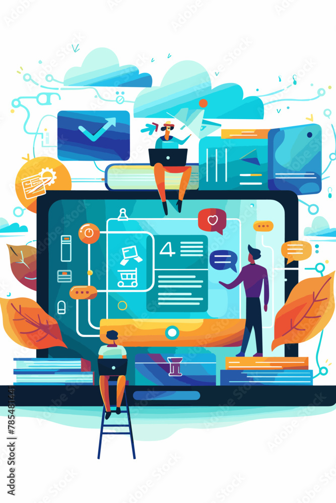 Remote learning technology concept, students studying online with ...