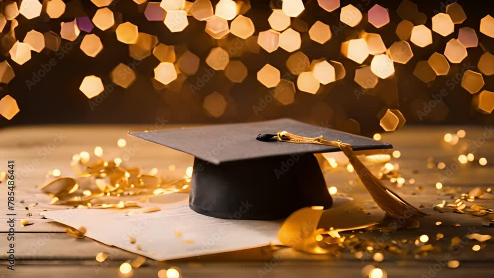 Graduation hat and certificate. Diploma and academic cap. A mortarboard ...