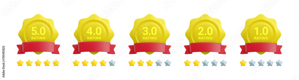 Vector 3d feedback rating concept. Set of gold badge icons with ratings ...