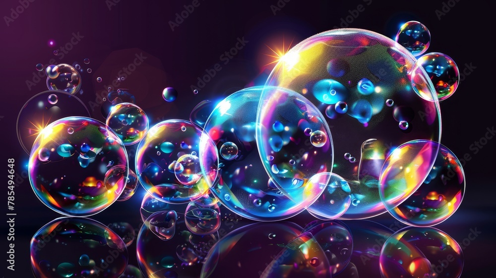 Modern illustration of bursting soap bubbles, realistic transparent ...