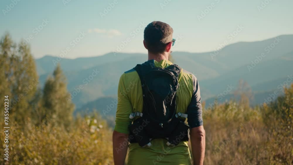 Back view thoughtful calm adult Caucasian male man guy sportsman ...