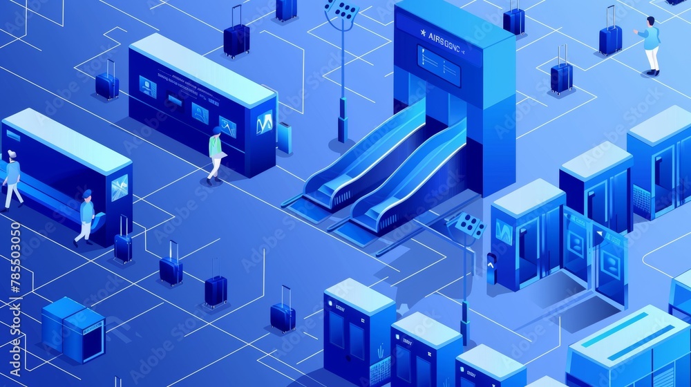 A how-to airport landing page with isometric views of passenger waiting ...