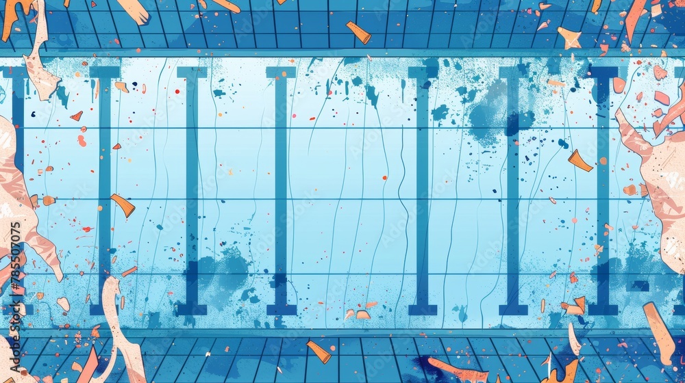 Cartoon landing page for swimming competition. Sport pool, top view ...