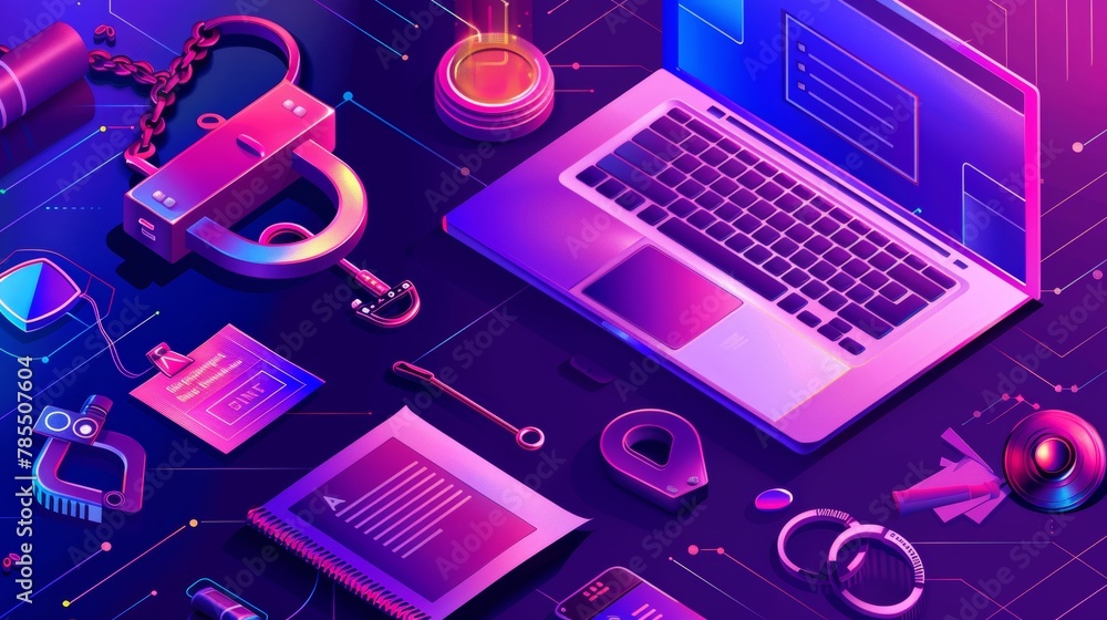 Criminal record isometric landing page, digital detective investigation ...