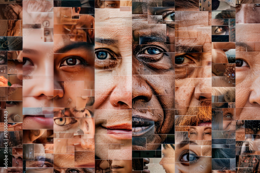collage Human faces made from portrait of different people of diverse ...
