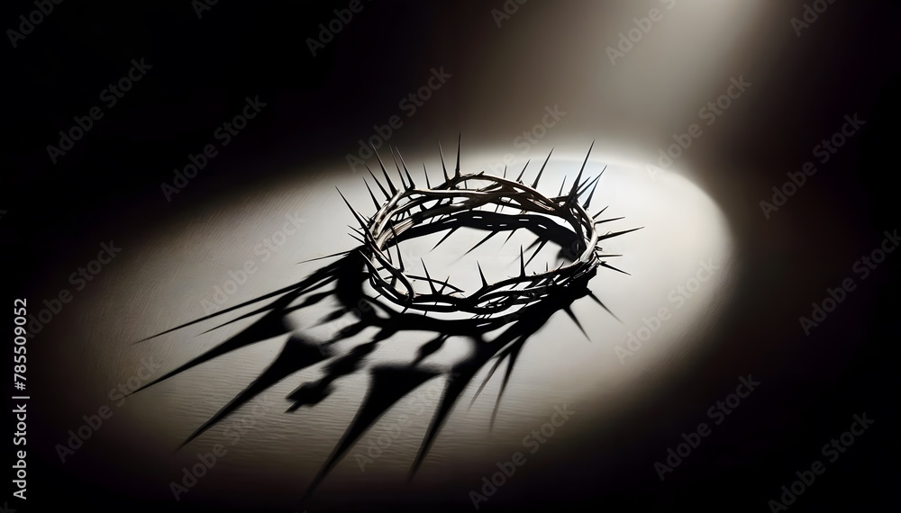 The image shows a close-up view of a crown of thorns, a symbolic ...