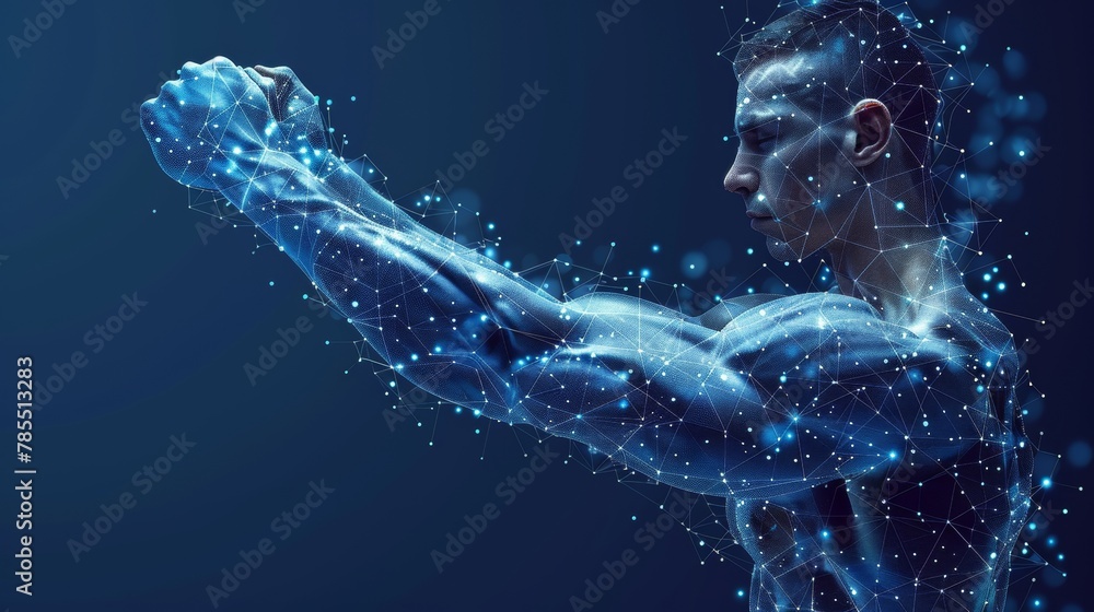 The human power low poly wireframe banner template features strong ...