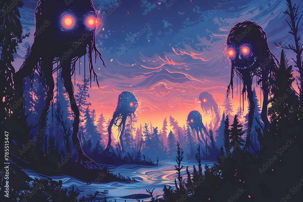Mysterious Creatures Lurking in the Enchanted Forest Landscape A ...