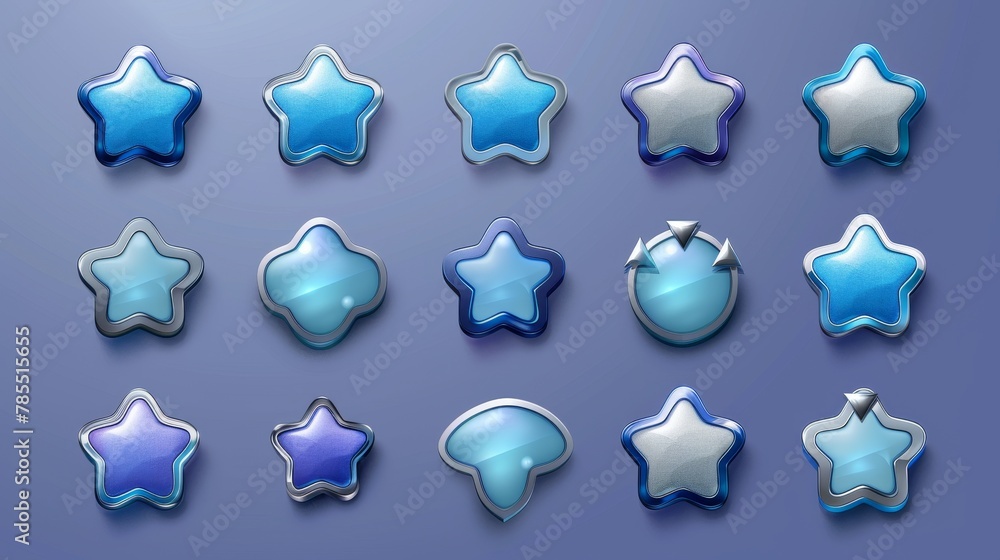 Icon of rating star in blue and silver. Modern sprite sheet with button ...