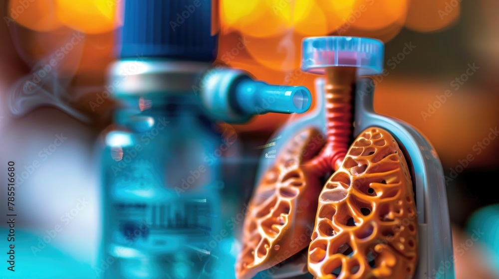 Asthma Inhaler and Constricted Airway Model Showcasing Respiratory ...