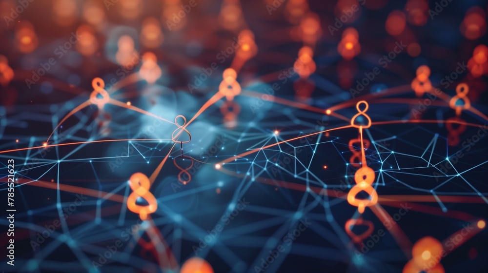 Connection concept, network of people connected, glowing science symbol ...