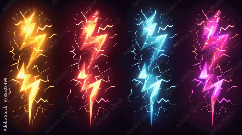 Game icons of energy, power, speed, storm with electric bolt symbol ...
