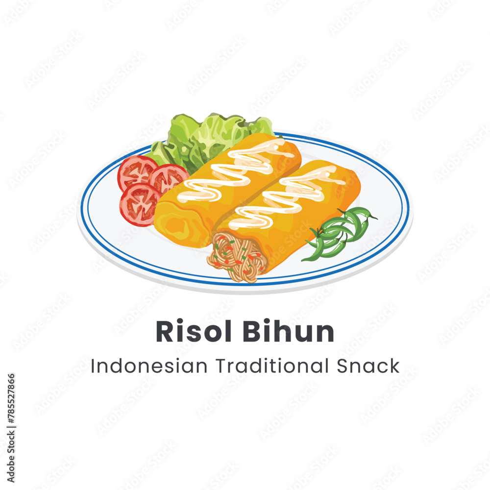 Hand drawn vector illustration of Risol Bihun or Risol Kampung or Fried ...