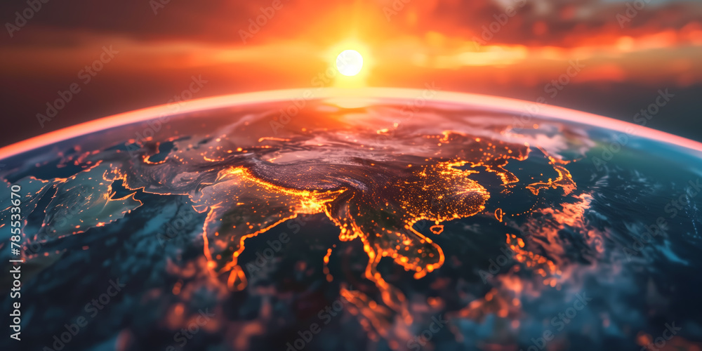 Planet Earth burning under the extreme heat of the sun, conceptual ...
