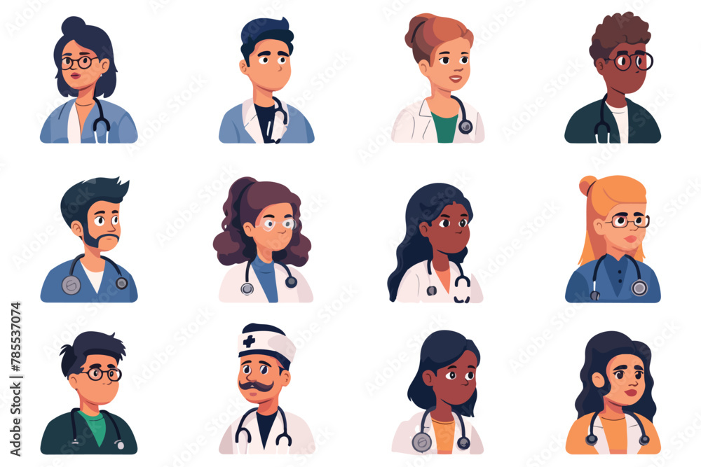 vector collection of various types of 2D doctor avatars Stock Vector ...