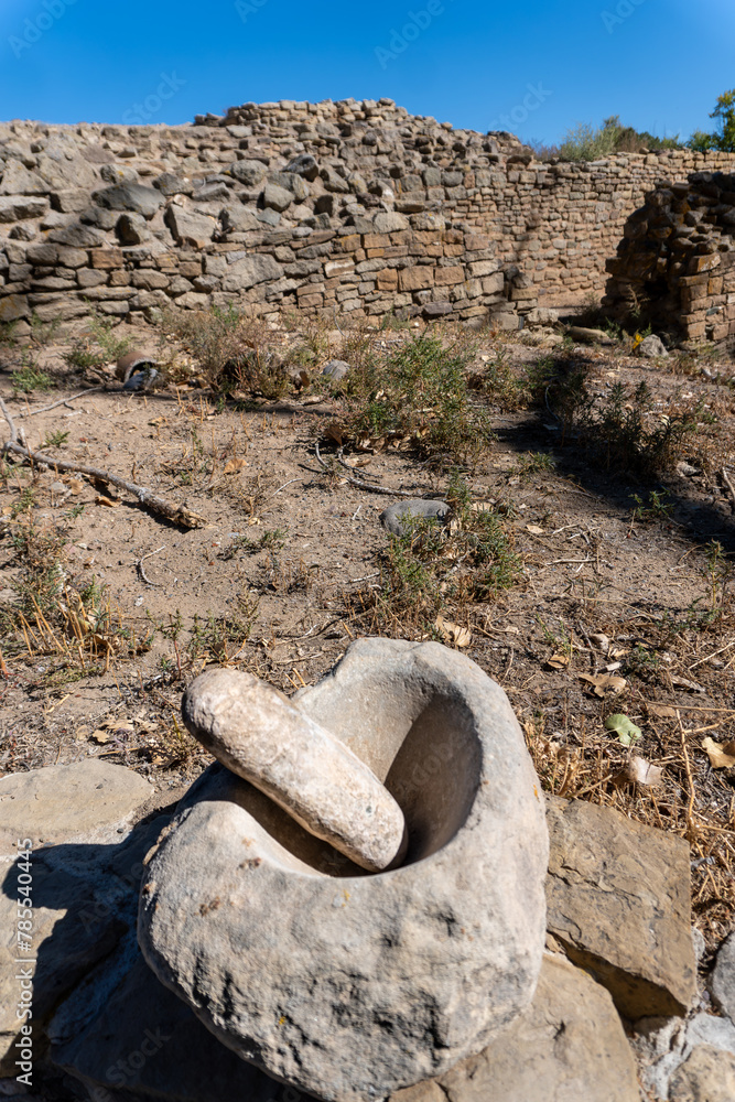Molcajete (mortar and pestle) artifact at Aztec Ruins National Monument ...