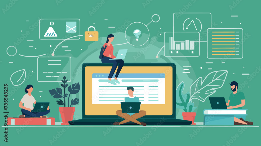 Students using laptops and digital devices for remote online education ...