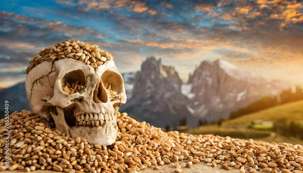 Skull, food, wheat, grain, deforestation, food insufficiency cereal ...