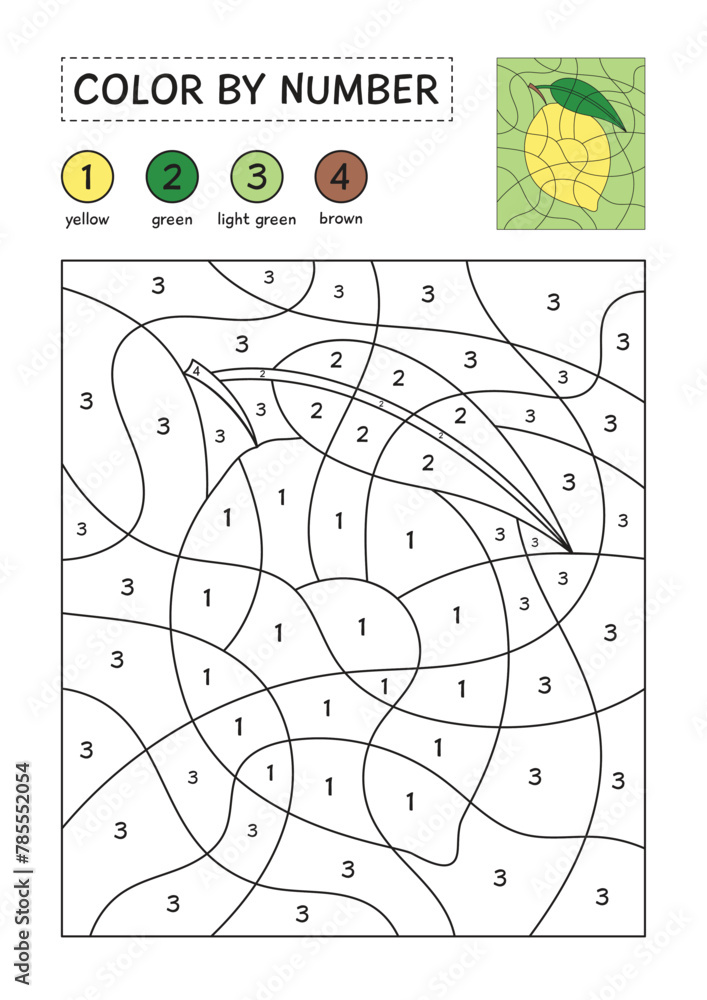Coloring page with a picture of a lemon to color by numbers. Puzzle ...
