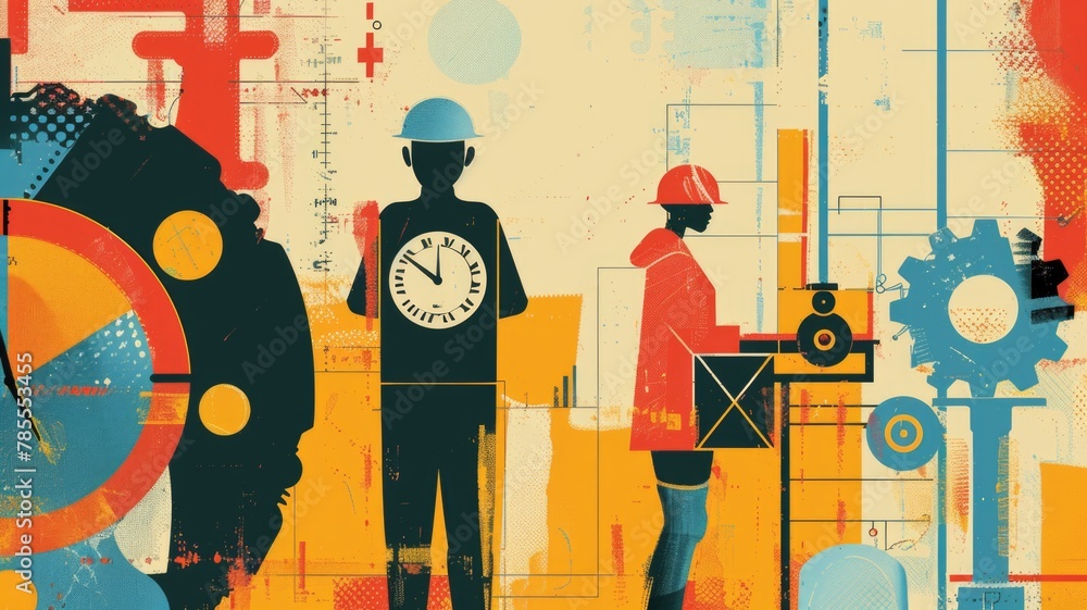 poster featuring iconic symbols for labor rights achievements like a ...