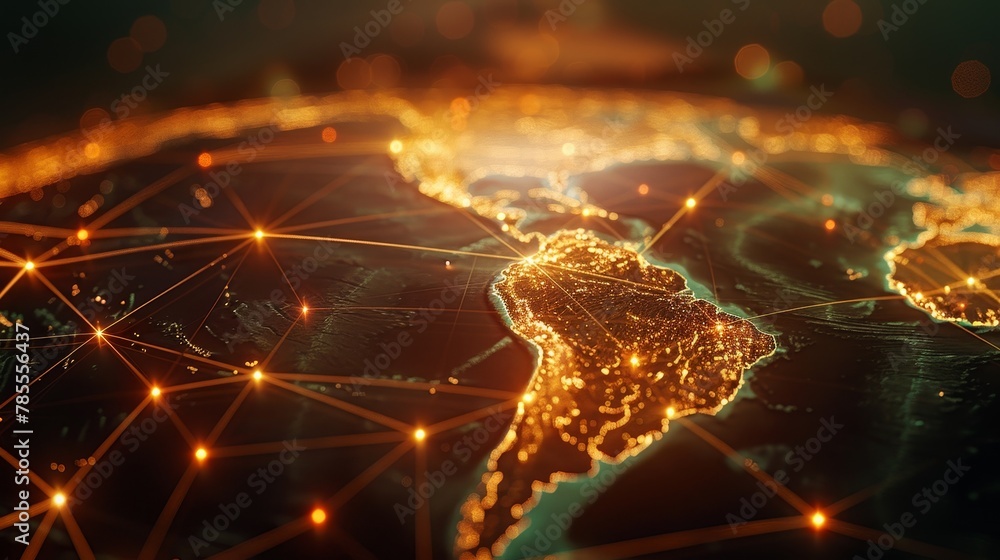 Global Connections: A photo of a world map with lines connecting ...