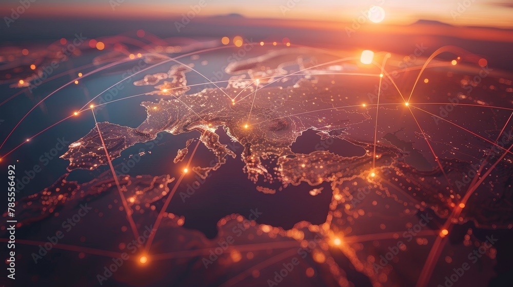 Global Connections: A photo of a world map with lines representing ...
