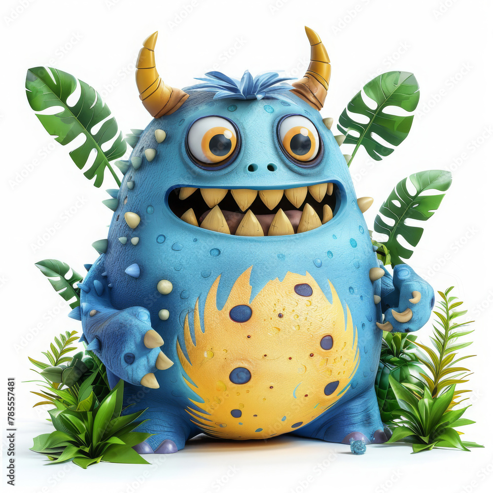 Cute alien creature hiding in jungle bushes isolated on white ...