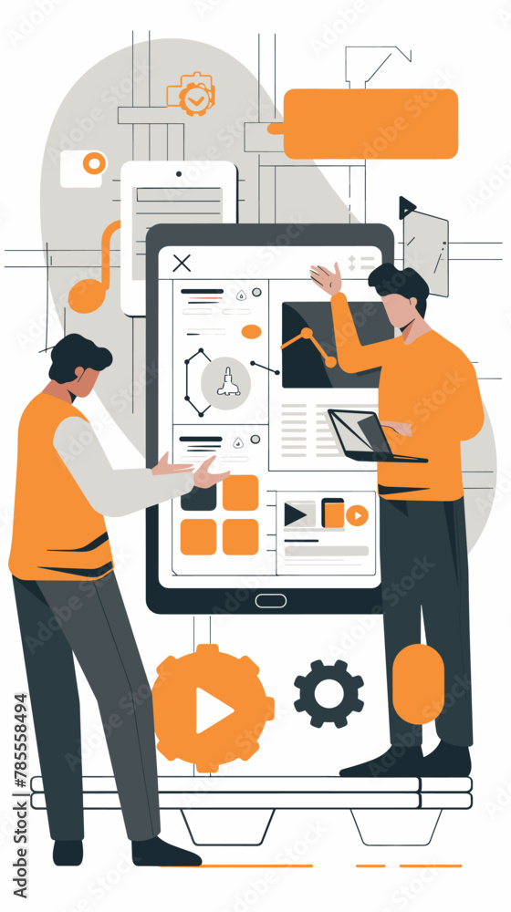 Web and mobile app design development process concept, flat vector illustration. UI/UX designer ...