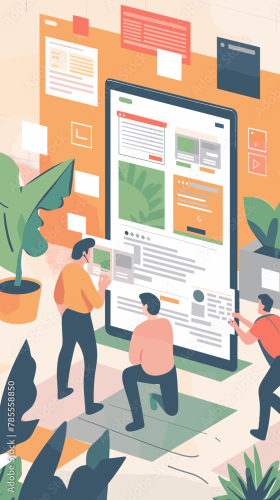 Web and mobile app design development process concept, flat vector illustration. UI/UX designer ...