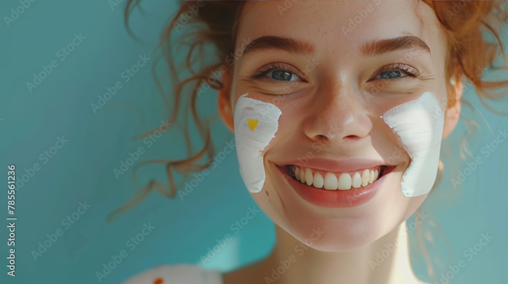 Beautiful woman smile use cream for good skin. face of a healthy woman ...