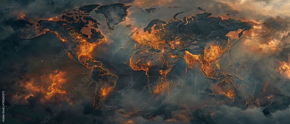 A global map depicting combat zones with military objectives where ...