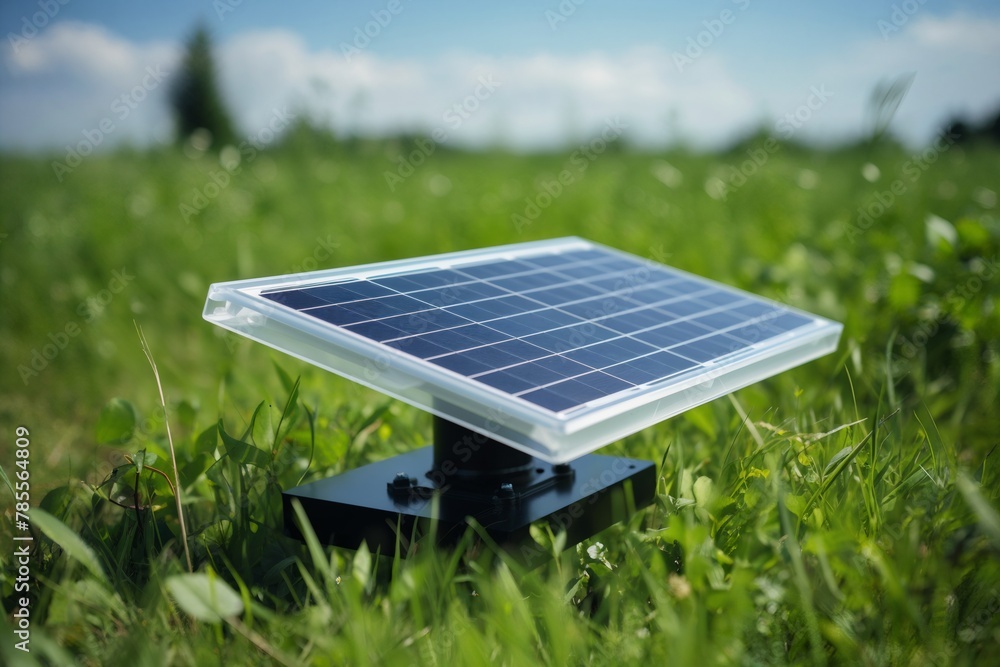 Solar panels in the garden. Solar power plant among trees and bushes ...
