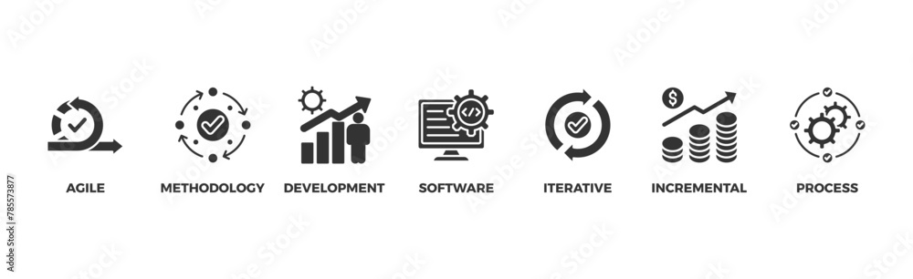 Vetor de Scrum development banner web icon illustration concept with ...