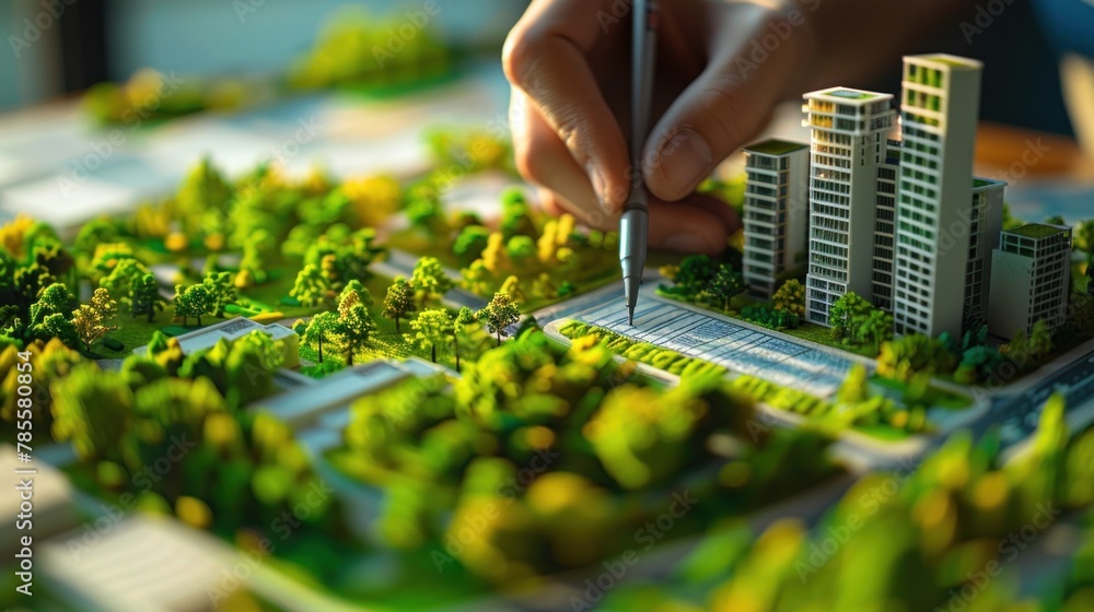 Eco-Friendly Cityscape. Urban planner designs blueprint for sustainable ...