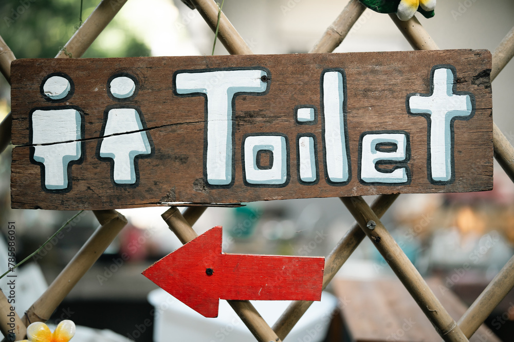 Hand-Painted Wooden Toilet Sign with Directional Arrow - A Quaint Guide ...
